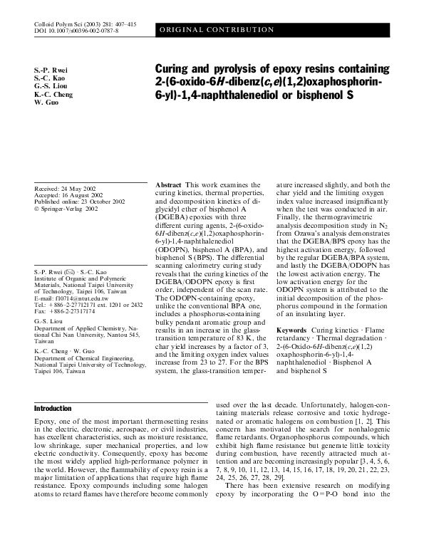 (PDF) Curing and pyrolysis of epoxy resins containing 2-(6-oxido-6H ...