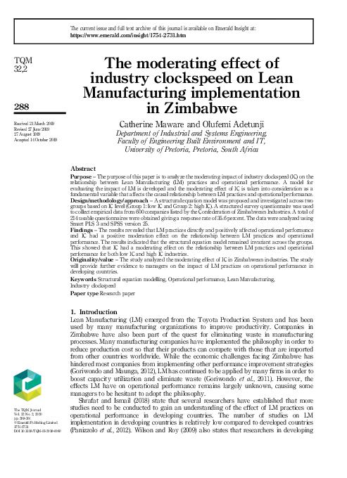 (PDF) The moderating effect of industry clockspeed on Lean ...