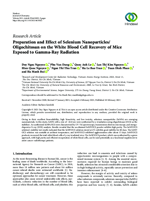 (PDF) Preparation and Effect of Selenium Nanoparticles/Oligochitosan on ...
