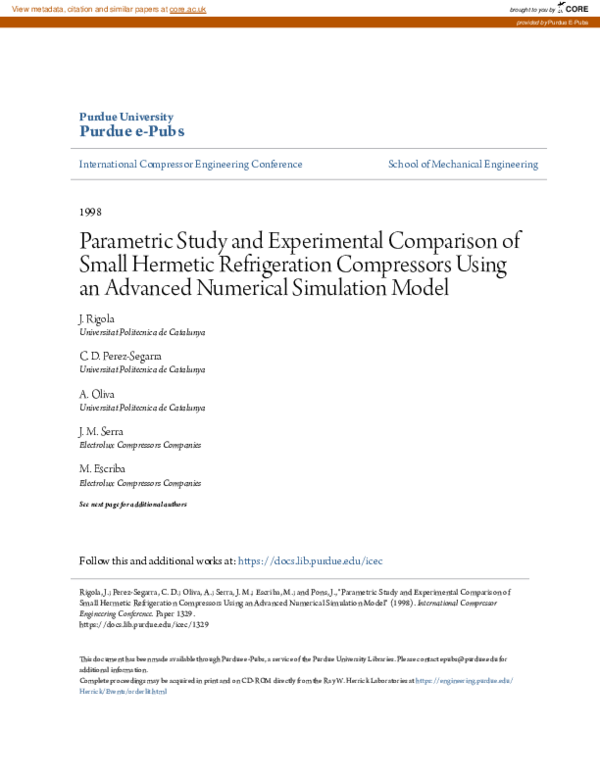 (PDF) Parametric Study and Experimental Comparison of Small Hermetic Refrigeration Compressors ...