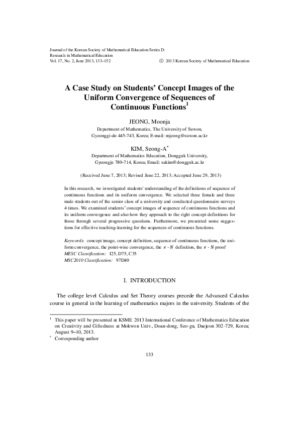 (PDF) A Case Study on Students' Concept Images of the Uniform Convergence of Sequences of ...