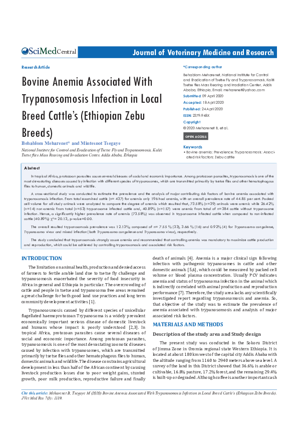 (PDF) Bovine Anemia Associated With Trypanosomosis Infection in Local ...