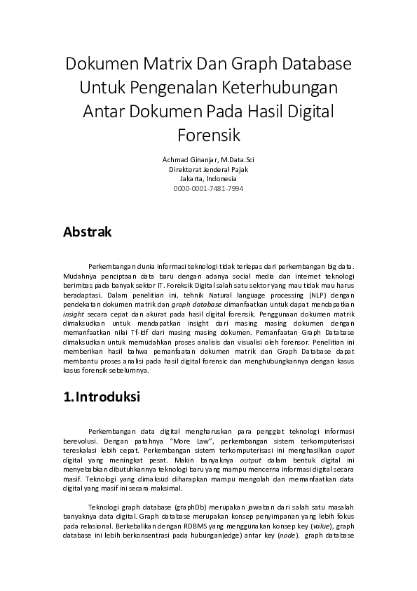 (PDF) Dokumen Matrix Dan Graph Database Untuk Pengenalan Keterhubungan Antar Dokumen Pada Hasil ...