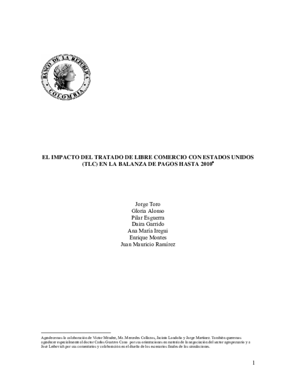 (PDF) El impacto del Tratado de Libre Comercio con Estados Unidos (TLC) en la balanza de pagos ...