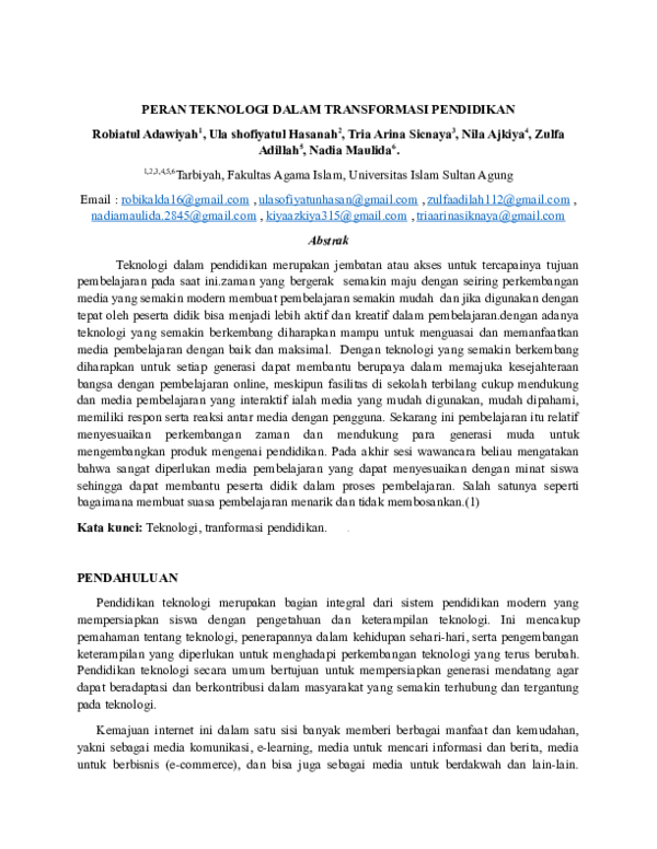 (DOC) PERAN TEKNOLOGI DALAM TRANSFORMASI PENDIDIKAN