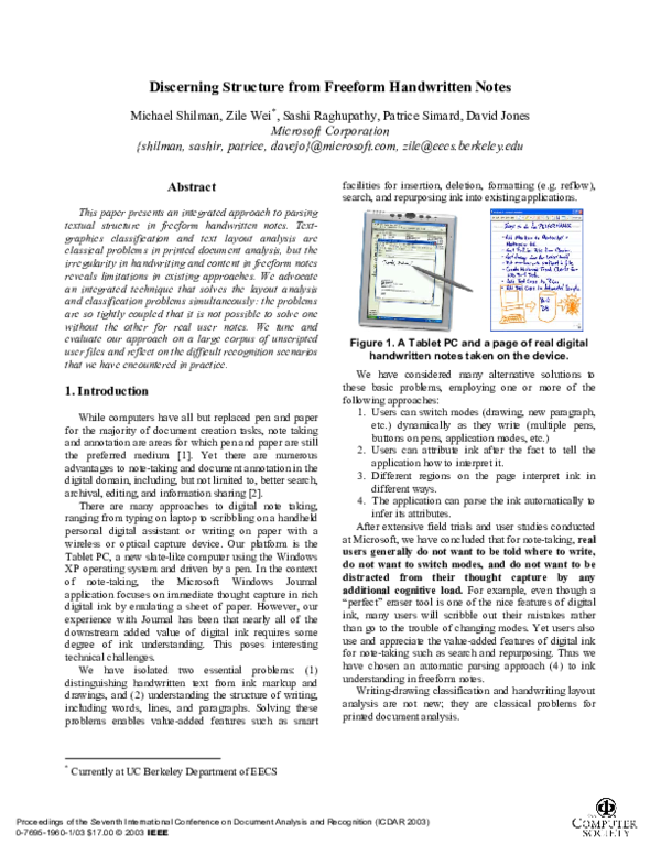 (PDF) Discerning structure from freeform handwritten notes