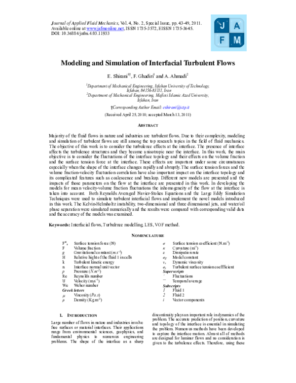 (PDF) Modeling and Simulation of Interfacial Turbulent Flows