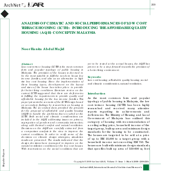 (PDF) Analysis of Climatic and Social Performances of Low Cost Terrace Housing (LCTH ...
