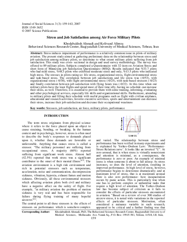 (PDF) Stress and Job Satisfaction among Air Force Military Pilots