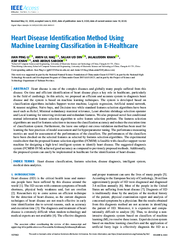 (PDF) Heart Disease Identification Method Using Machine Learning ...