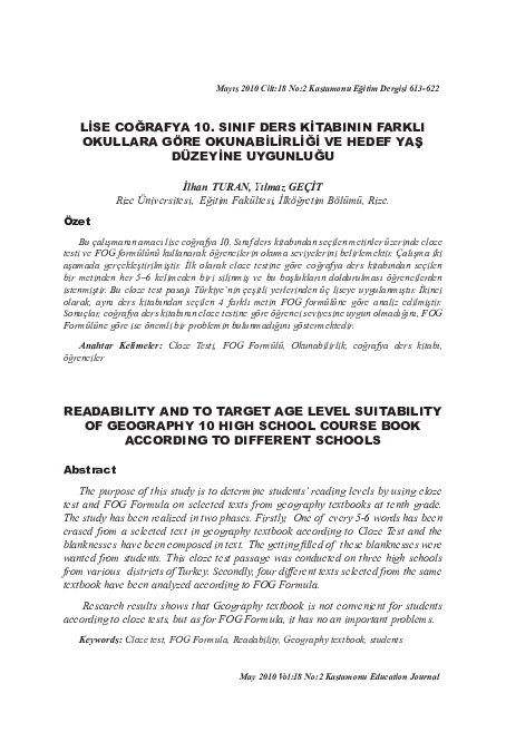 (PDF) Li̇se Coğrafya 10. Sinif Ders Ki̇tabinin Farkli Okullara Göre Okunabi̇li̇rli̇ği̇ Ve Hedef ...