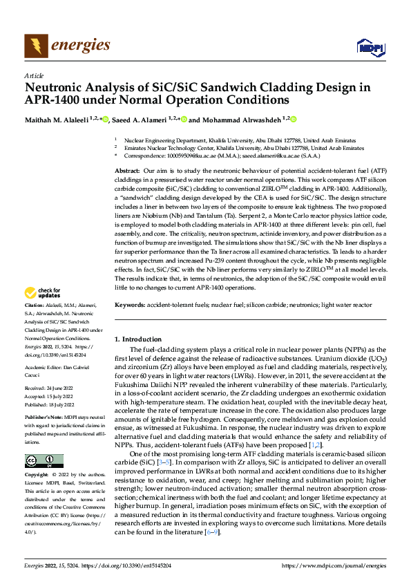 (PDF) Neutronic Analysis of SiC/SiC Sandwich Cladding Design in APR ...