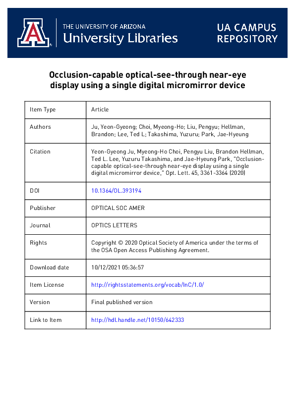 (PDF) Occlusion-capable optical-see-through near-eye display using a single digital micromirror ...