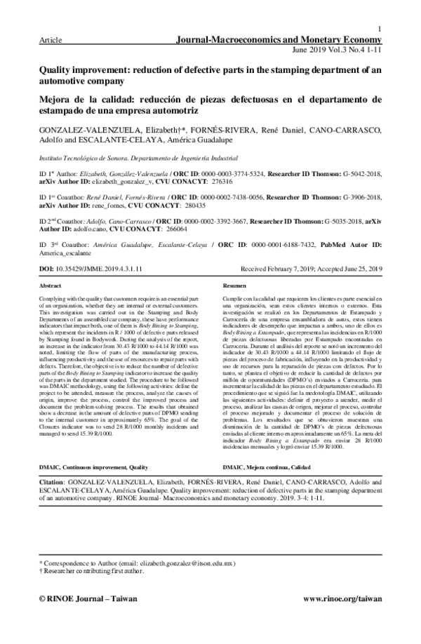 (PDF) Quality improvement: reduction of defective parts in the stamping ...