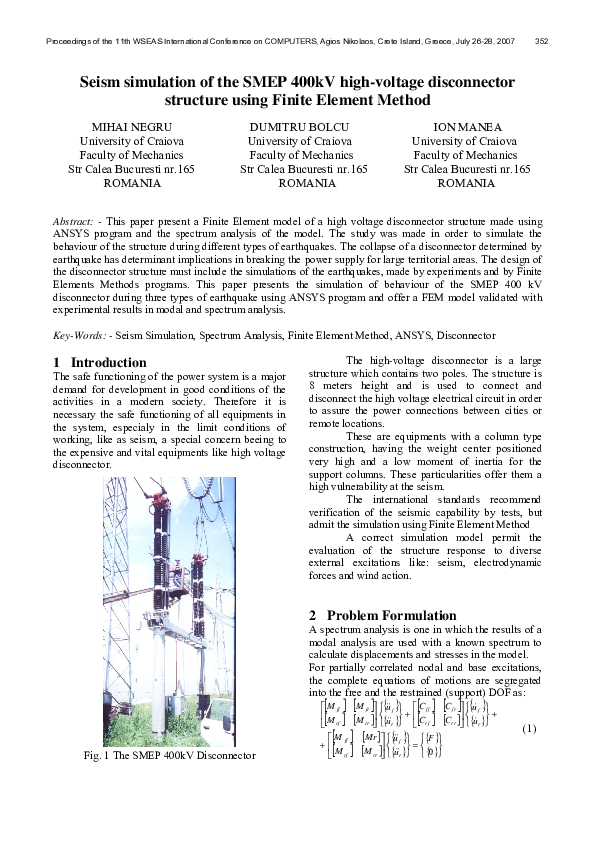 (PDF) Seism simulation of the SMEP 400kV high-voltage disconnector structure using Finite ...