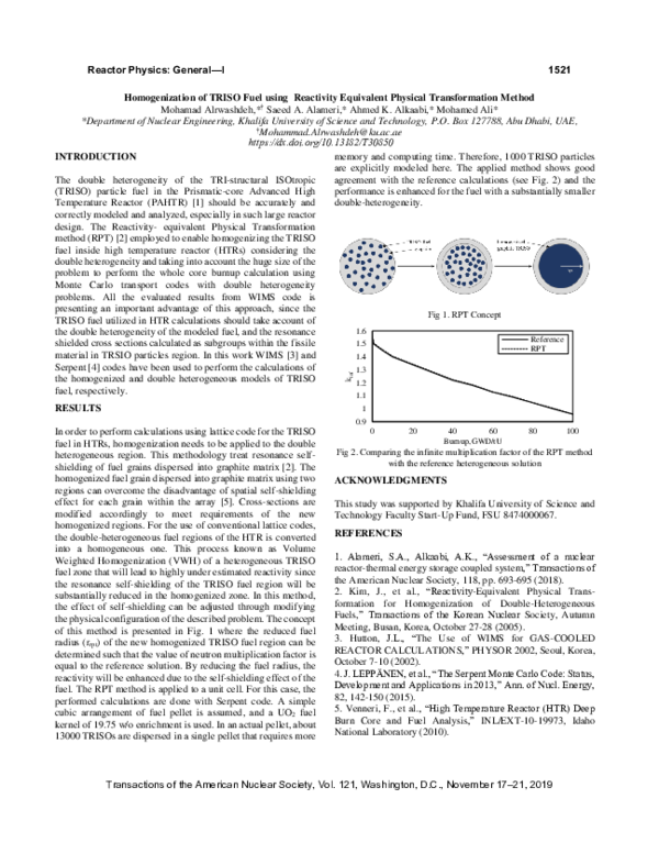 (PDF) Homogenization of TRISO Fuel using Reactivity Equivalent Physical Transformation Method