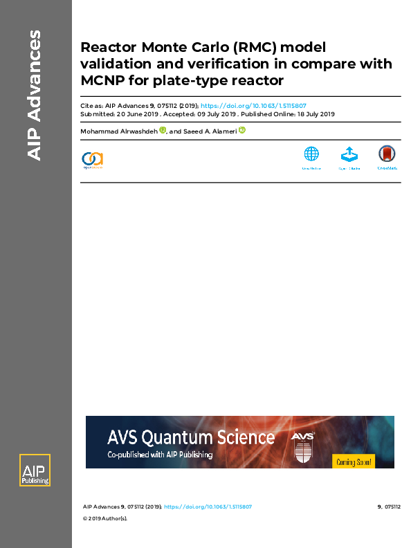 (PDF) Reactor Monte Carlo (RMC) model validation and verification in compare with MCNP for plate ...