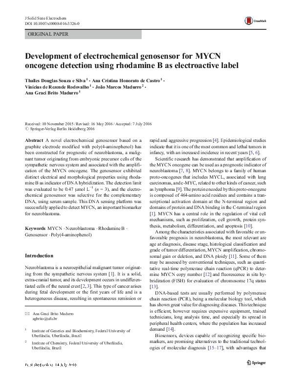 (PDF) Development of an electrochemical genosensor for quantitative ...