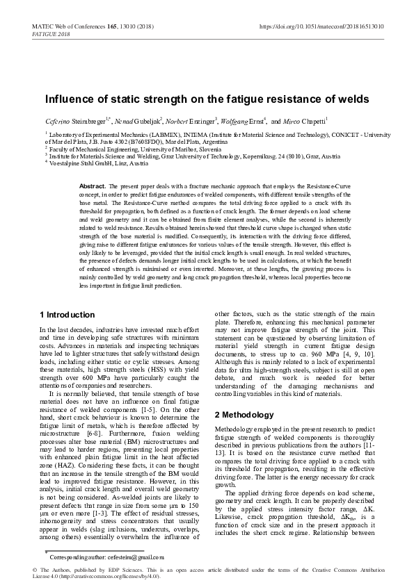 (PDF) Influence of static strength on the fatigue resistance of welds