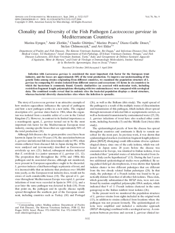 (PDF) Clonality and Diversity of the Fish Pathogen Lactococcus garvieae ...