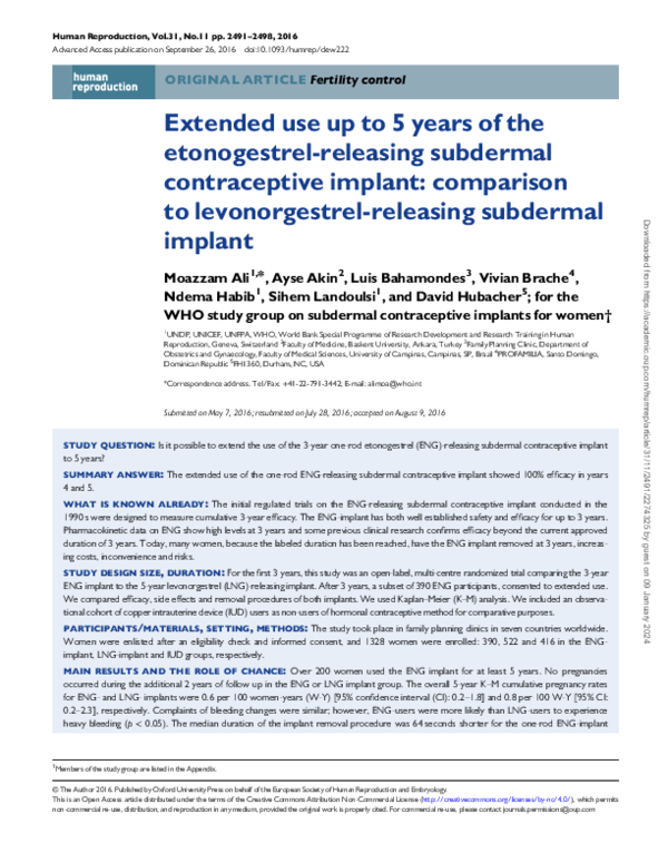 (PDF) Extended use up to 5 years of the etonogestrel-releasing ...