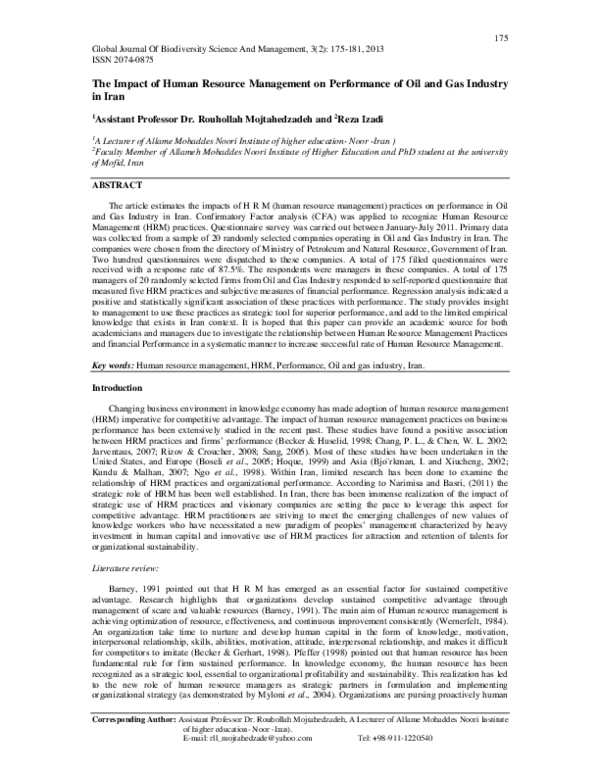 (PDF) The Impact of Human Resource Management on Performance of Oil and ...