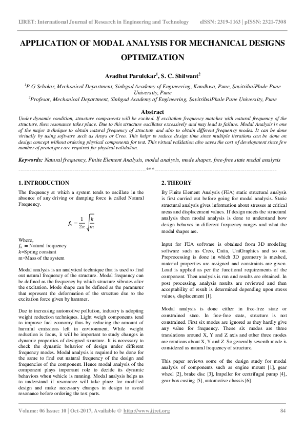 (PDF) Application of Modal Analysis for Mechanical Designs Optimization