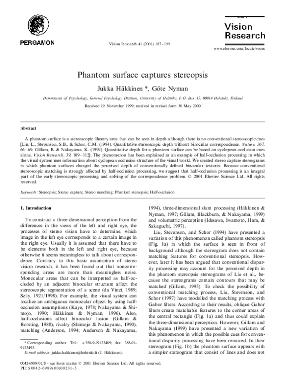 (PDF) Phantom surface captures stereopsis