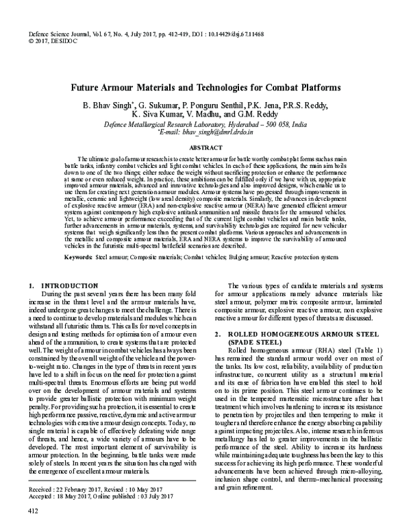 (PDF) Future Armour Materials and Technologies for Combat Platforms