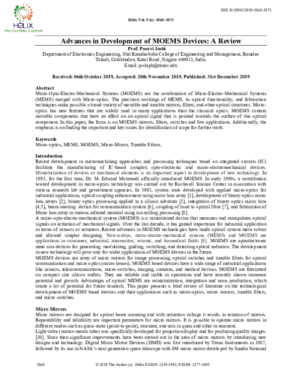 (PDF) Advances in Development of MOEMS Devices: A Review