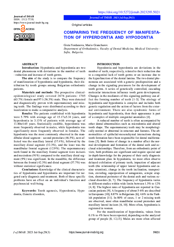 (PDF) Comparing the Frequency of Manifestation of Hyperdontia and ...