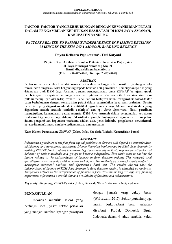 (PDF) Faktor-Faktor Yang Berhubungan Dengan Kemandirian Petani Dalam Pengambilan Keputusan ...
