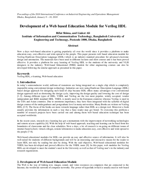 (PDF) Development of a Web based Education Module for Verilog HDL