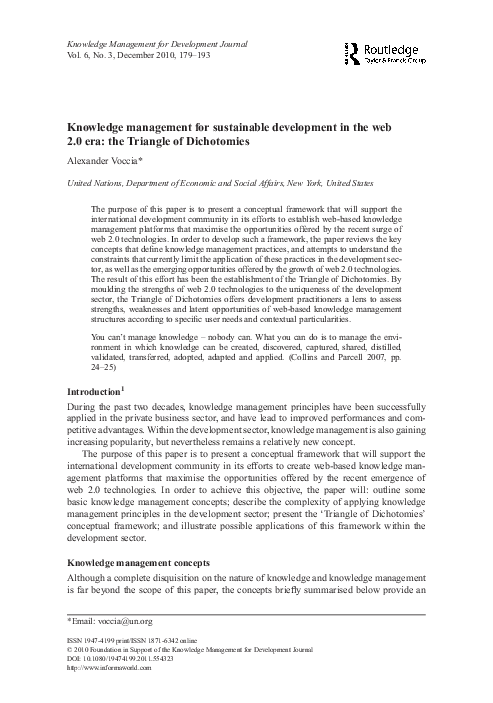 (PDF) Knowledge Management For Sustainable Development