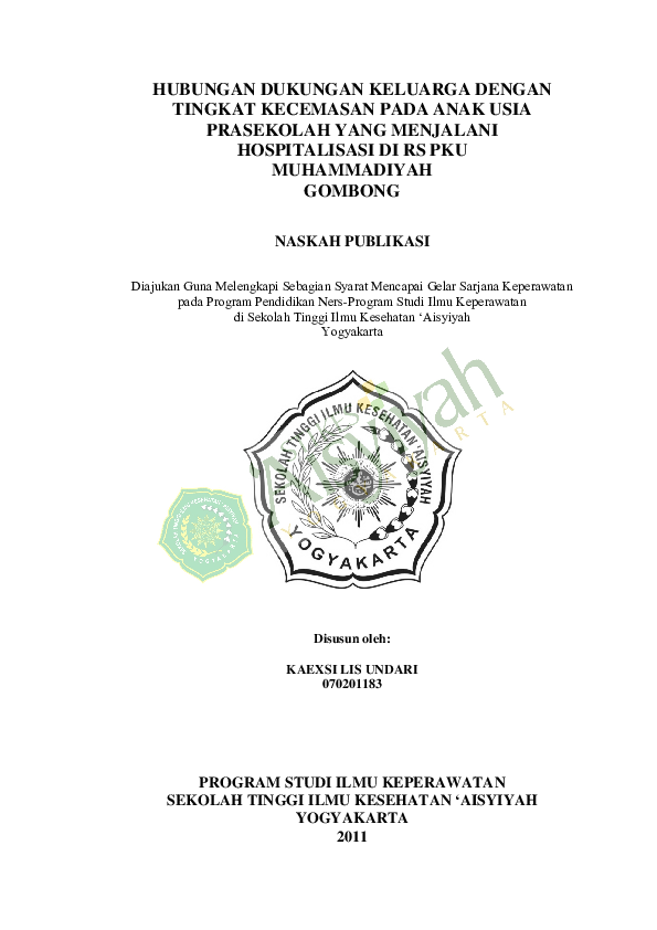 (PDF) Hubungan Dukungan Keluarga dengan Tingkat Kecemasan pada Anak Usia Pra Sekolah yang ...
