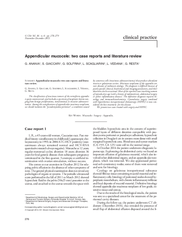 (PDF) Appendicular mucocele: two case reports and literature review