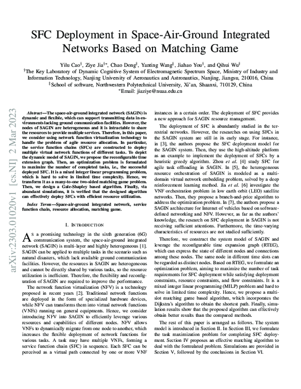 (PDF) SFC Deployment in Space-Air-Ground Integrated Networks Based on Matching Game