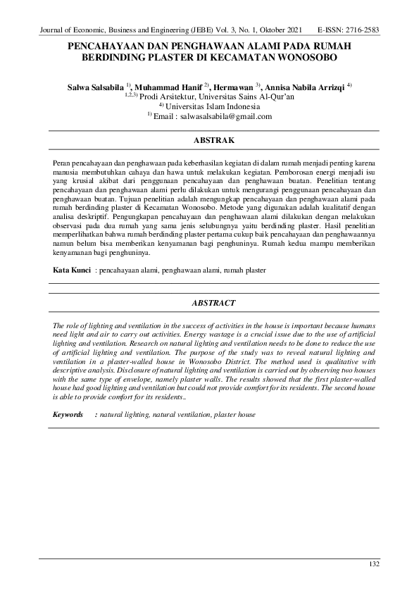 (PDF) Pencahayaan Dan Penghawaan Alami Pada Rumah Berdinding Plaster DI ...