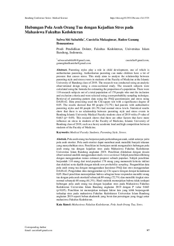 (PDF) Hubungan Pola Asuh Orang Tua dengan Kejadian Stres pada Mahasiswa Fakultas Kedokteran
