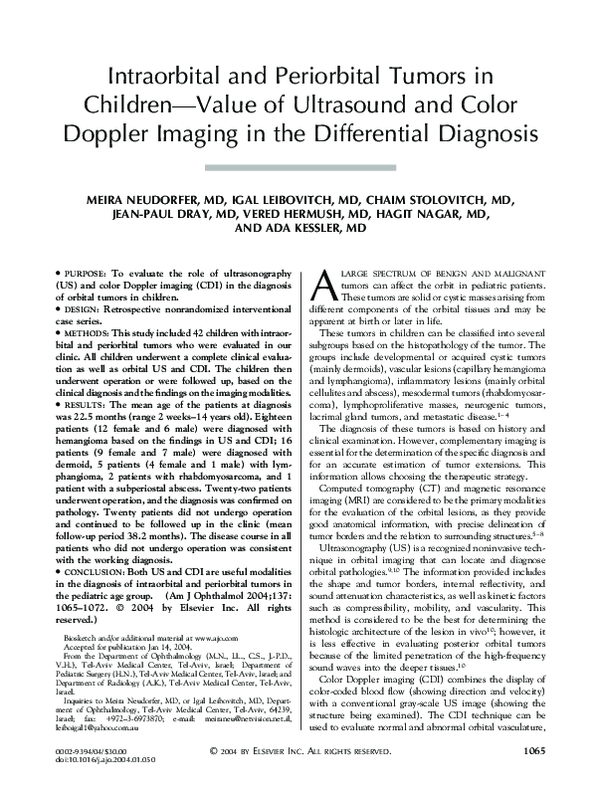 (PDF) Intraorbital and periorbital tumors in children—value of ...