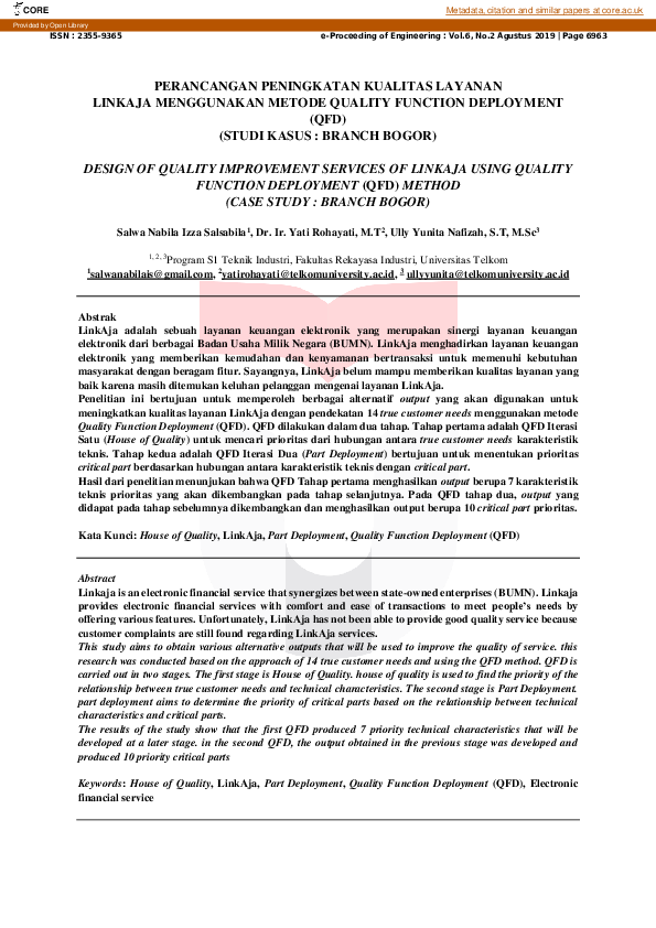 (PDF) Perancangan Peningkatan Kualitas Layanan Linkaja Menggunakan Metode Quality Function ...