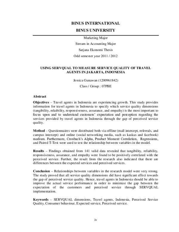 (PDF) Using Servqual to Measure Service Quality of Travel Agents in ...