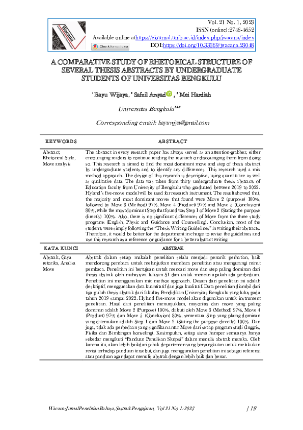 (PDF) A Comparative Study of Rhetorical Structure of Several Thesis ...