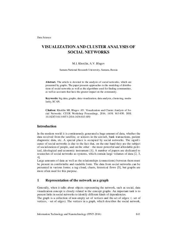 (PDF) Visualization and Cluster Analysis of Social Networks