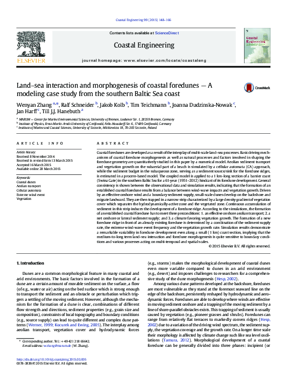 (PDF) Land–sea interaction and morphogenesis of coastal foredunes — A ...