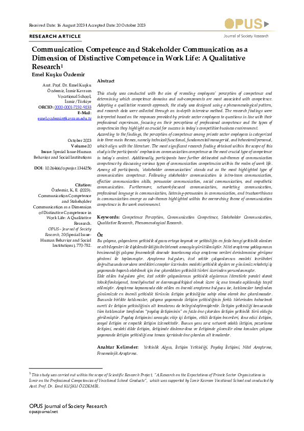 (PDF) Communication Competence and Stakeholder Communication as a ...