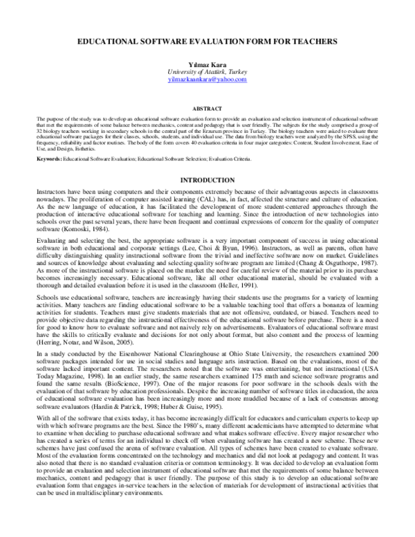 (PDF) Educational Software Evaluation Form for Teachers