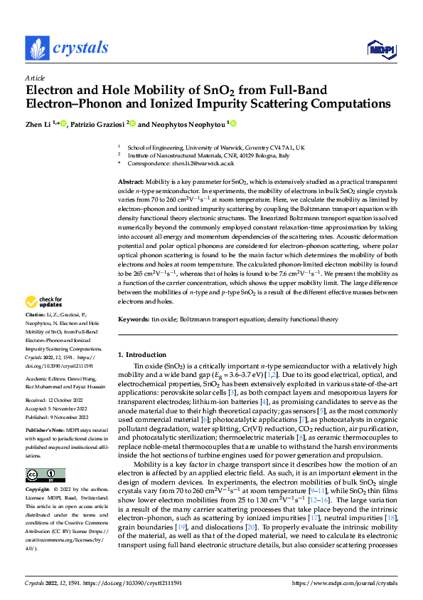 (PDF) Electron and Hole Mobility of SnO2 from Full-Band Electron–Phonon ...