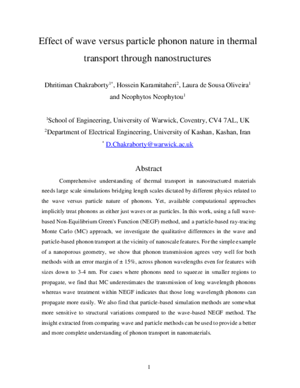 (PDF) Effect of wave versus particle phonon nature in thermal transport ...