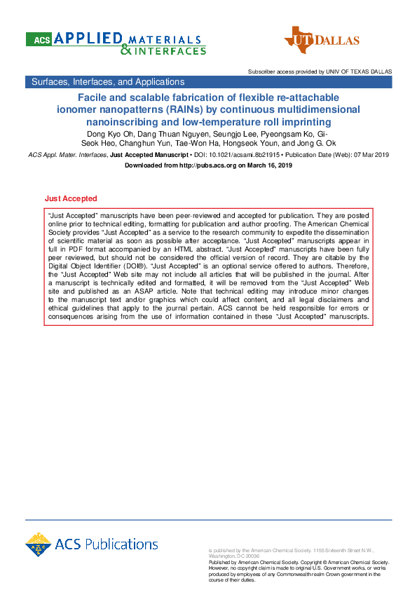 (PDF) Facile and Scalable Fabrication of Flexible Reattachable Ionomer Nanopatterns by ...